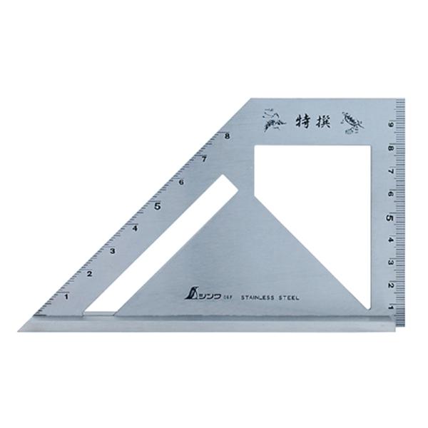 片面で左右45°の墨付けができる止型スコヤです。　止型定規として、また完全スコヤとして、1台2役になります。　　■本体：ステンレス