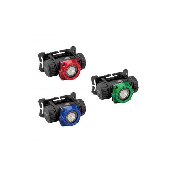 用途現場作業用LEDヘッドライト機能メタルレッド・メタルブルー・メタルグリーンの3色限定品電池別売明るさ：最大500lm、250lm、50lmの3照射切替電源：乾電池（単4形電池×3本）照射時間：4h（明るさ最大値の場合）小型・軽量の電源一...