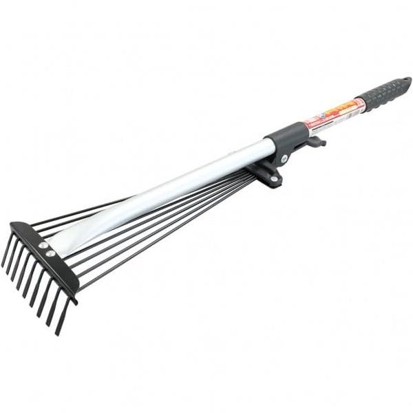 [庭の整備や植物の手入れを行うユーザーに最適なアイテムです。軽量アルミ柄の特長を活かし、楽に扱える伸縮式ガーデンレーキです。]【商品説明】片山利器の伸縮ガーデンレーキ S GR-75Sは、全長580〜750mmに調整でき、爪幅は110〜27...