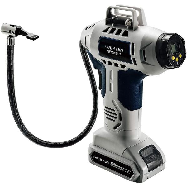 ※バッテリーパック1個、充電器付自動車や自転車のタイヤ・ボール・ビニール製品等の空気入れに設定圧力オートストップ機能 [本体]モーター電圧:DC14.4V、設定圧力:30〜1100kPa、連続使用時間:約15分本体サイズ:約長さ195×幅7...