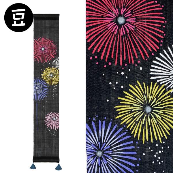 漆黒の夜空に美しく、大きく輝きを放つ大輪の花火。定番の柄ではございますが、日本の夏には欠かせない風景です。華やかながらもどこか落ち着く和の色を用い、日本の夏の夜を情緒豊かに表現されています。玄関に、お部屋の空いたスペースに、簡単に季節を飾れ...