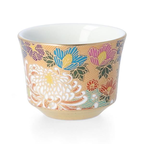 商品名：九谷焼 ぐい呑 上花詰 / 九谷暁堂華やかで美しい花詰技法花詰とは、さまざまな花々を描き、さらにその輪郭を金彩で縁取る絵付けの技法です。九谷焼ならではの絵具の艶やかさと金彩の煌びやかさが相まって、目を引く美しさを放ちます。古典的な雰...
