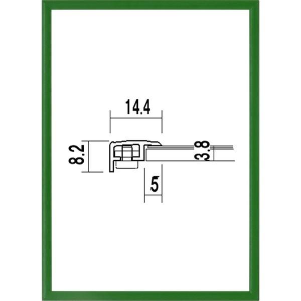 サイズ A1 841X594mmのシート用仕様 本体・PET樹脂(UVカット)・吊金具・開き止め金具・ビニール袋入色 グリーン別注可