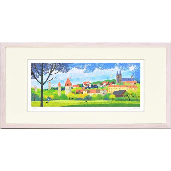 商品名 ジークレー版画 額付き絵画 はりたつお作 「フリッツラーの見張り塔」シートサイズ:約400X200mmマットの窓枠寸法:約290X135mm額縁外寸:約420X220X25mm重さ:約670g仕様 ジークレー版画、木製額縁、2mm厚...