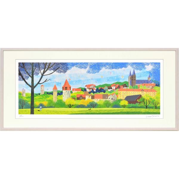 商品名 ジークレー版画 額付き絵画 はりたつお作 「フリッツラーの見張り塔」シートサイズ:約720X330mmマットの窓枠寸法:約620X255mm額縁外寸:約740X350X25mm重さ:約1330g仕様 ジークレー版画、木製額縁、2mm...