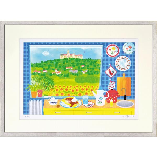 商品名 ジークレー版画 額付き絵画 はりたつお作 「ハンガリーの食卓」シートサイズ:三三:約606X455mmマットの窓枠寸法:約485X340mm額縁外寸:約630X480X25mm仕様 ジークレー版画、木製額縁、2mm厚マット、UVカッ...