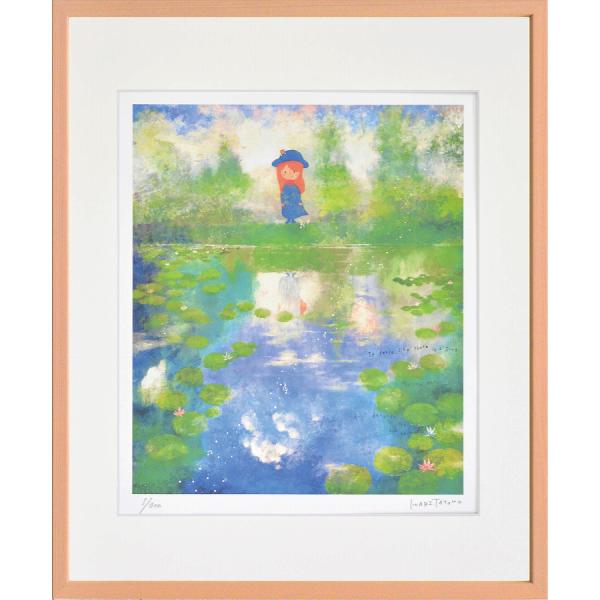 商品名 ジークレー版画 額付き絵画 はりたつお作 「スイレン」シートサイズ:四ッ切:約424X348mmマットの窓枠寸法:約310X263mm額縁外寸:約440X365X25mm仕様 ジークレー版画、木製額縁、2mm厚マット、ガラス、吊り金...