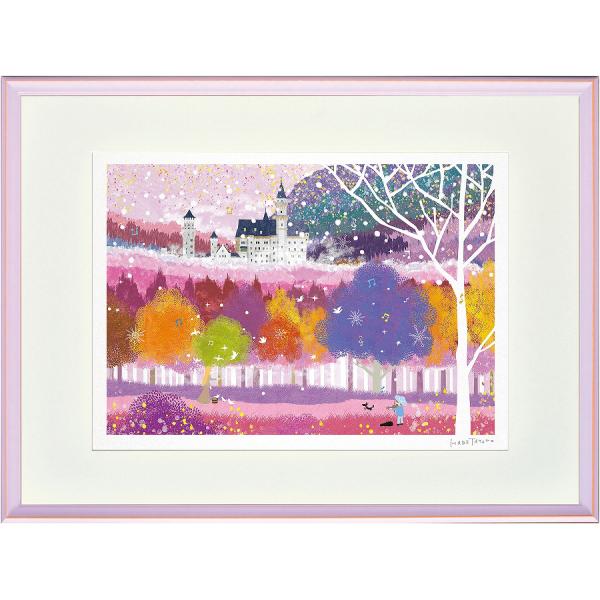 商品名 ジークレー版画 額付き絵画 はりたつお作 「ノイシュバンシュタイン城とシンデレラ」シートサイズ:大全紙:約727X545mmマットの窓枠寸法:約575X385mm額縁外寸:約765X583X25mm仕様 ジークレー版画、木製額縁、2...