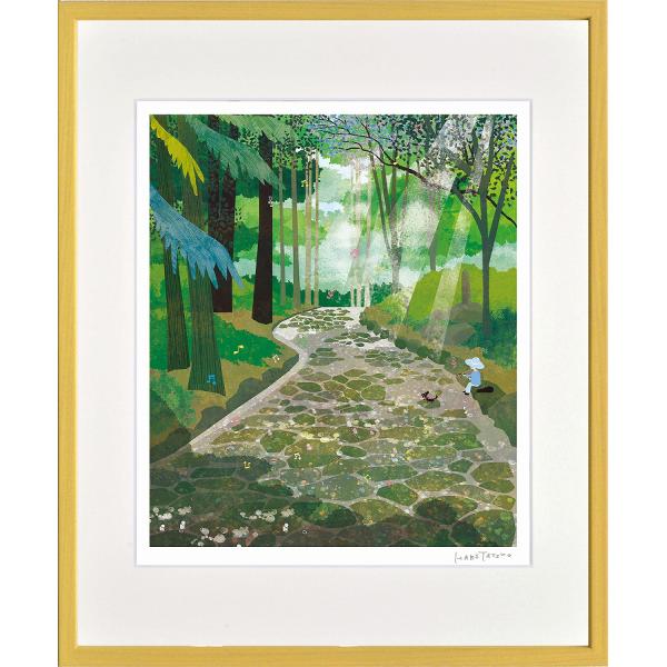 商品名 ジークレー版画 額付き絵画 はりたつお作 「落合の石畳」シートサイズ:四ッ切:約424X348mmマットの窓枠寸法:約310X263mm額縁外寸:約440X365X25mm仕様 ジークレー版画、木製額縁、2mm厚マット、ガラス、吊り...