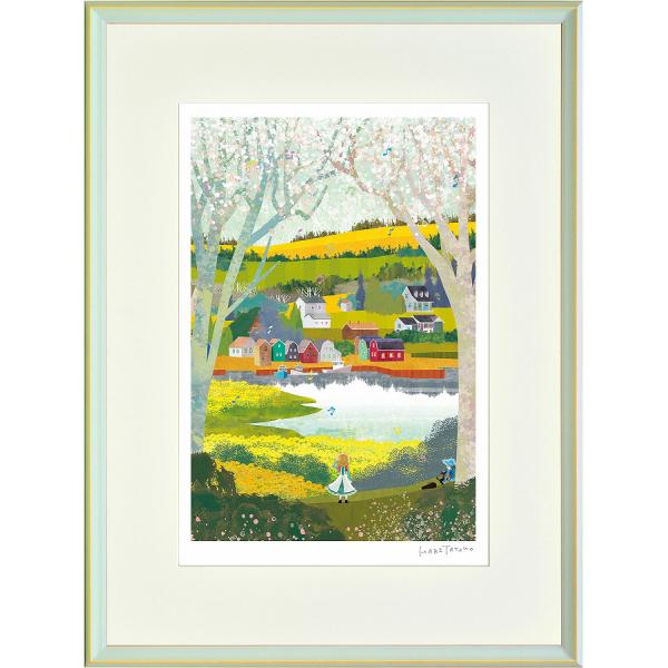 商品名 ジークレー版画 額付き絵画 はりたつお作 「アンとプリンスエドワード島の菜の花」シートサイズ:大全紙:約727X545mmマットの窓枠寸法:約575X385mm額縁外寸:約765X583X25mm仕様 ジークレー版画、木製額縁、2m...