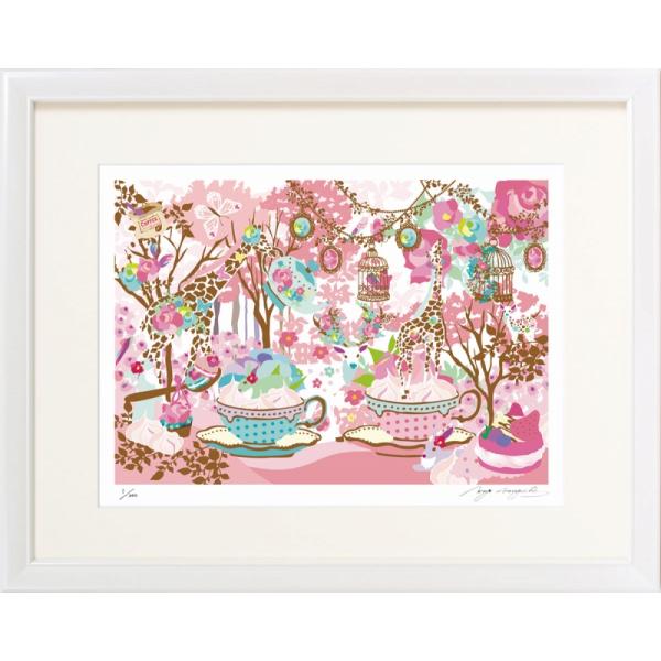 商品名 ジークレー版画 額付き絵画 ホラグチカヨ 「bought of reses Pink」シートサイズ:半切:約545X424mm仕様 ジークレー版画、樹脂製額縁、2mm厚マット、UVカットアクリル、吊り金具、ケース・額装品は生産の関係...