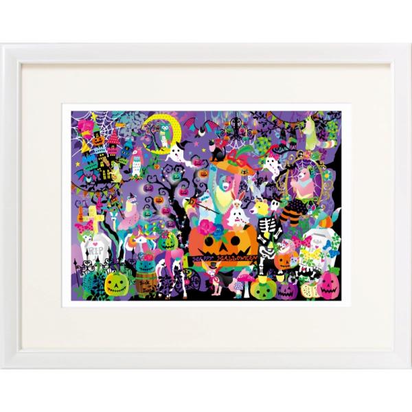 商品名 ジークレー版画 額付き絵画 ホラグチカヨ 「さあ！ハロウィンパーティーの始まりだ！」シートサイズ:半切:約545X424mm仕様 ジークレー版画、樹脂製額縁、2mm厚マット、UVカットアクリル、吊り金具、ケース・額装品は生産の関係上...