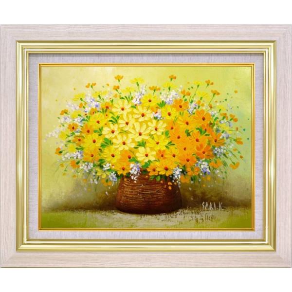 油彩画 洋画 肉筆絵画 セレクトアート(フレーム付き)サイズF6号 木村 咲 「黄色い小花」8116 F6 アイボリーサイズ F6号：絵寸約410X318mm仕様 肉筆油絵(キャンバス地、木枠付き)、新品額縁(アクリル・吊り金具・紐・ケース...