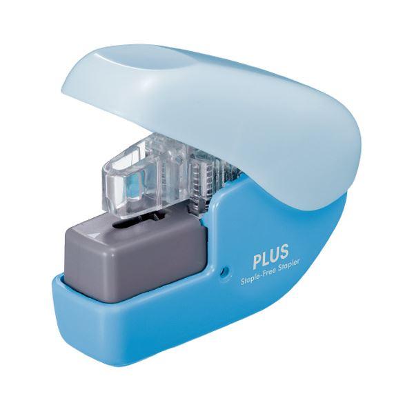 【商品名】 （まとめ） プラス 針なしホッチキスペーパークリンチ ミニ 4枚とじ ブルー SL-104NB 1個 【×10セット】 【ジャンル・特徴】 【針なし】軽とじ!使いやすい!ハンディタイプ。手の小さな女性、子ども、シニアも使えるコン...