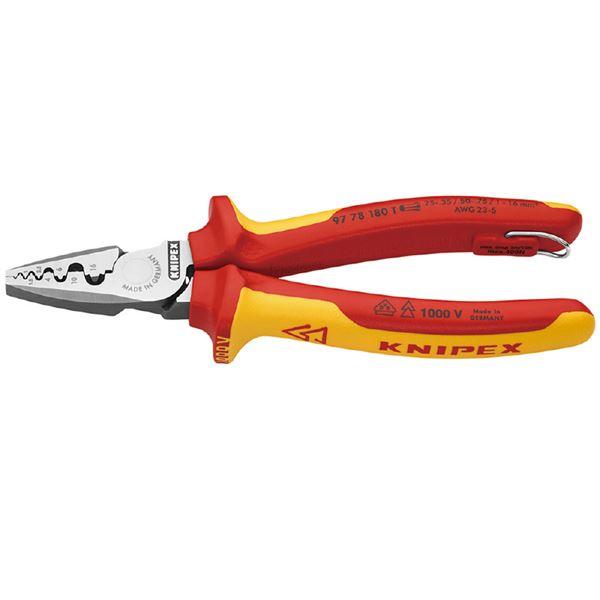 【商品名】 KNIPEX クニペックス 9778-180TBK 絶縁圧着ペンチ 落下防止 BK 工具 作業工具 ツール DIY 道具 【ジャンル・特徴】 knipex くにぺっくす 圧着 ペンチ ぺんち 作業 作業道具 TOOL tool ...