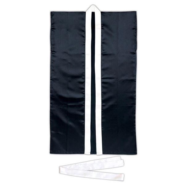 【商品名】 （まとめ）サテンロングハッピ黒（襟銀）L ハチマキ銀付【×10セット】