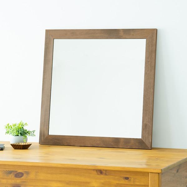 【商品名】 【2枚セット】幅広枠正方形ウォールミラー(60)(アンティークブラウン/茶) 天然木 姿見鏡 ワイド 高級感 木製 飛散防止加工 壁掛け 北欧風 ヴィンテージ 韓国インテリア 玄関 トイレ 洗面 日本製 業務用 完成品 NK-3...