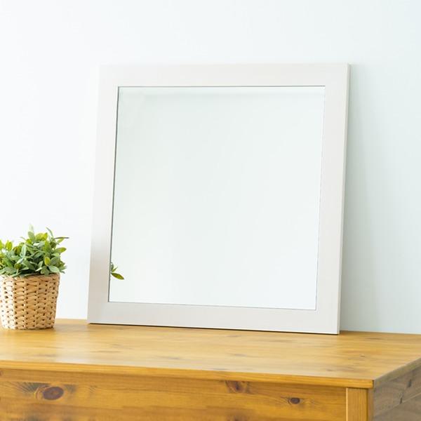 【商品名】 【2枚セット】幅広枠正方形ウォールミラー(60)(ホワイト/白) 天然木 姿見鏡 ワイド 高級感 木製 飛散防止加工 壁掛け 北欧風 ヴィンテージ 韓国インテリア 玄関 トイレ 洗面 日本製 業務用 完成品 NK-32 【ジャン...