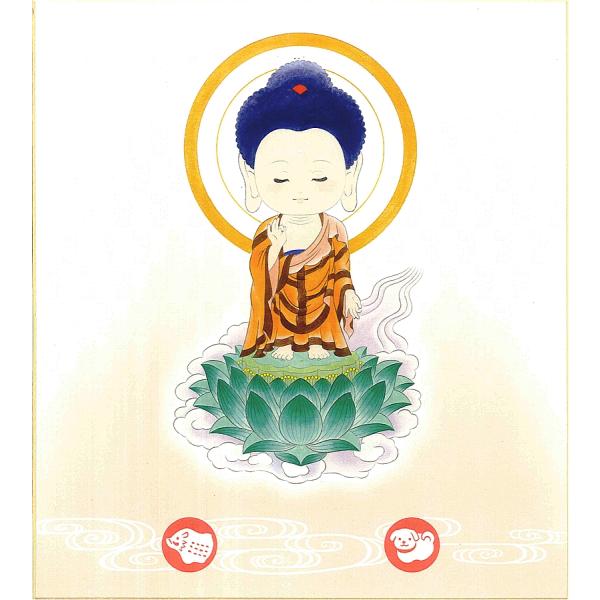 サイズ・色紙寸法：24.2X27.2cm商品説明・幸せと強運を運ぶ八体守護仏。生まれ年(干支)に合わせてお選びください。　複製画 原画：白木由希(しらき ゆき)・阿弥陀如来は、もと印度の王族に生まれ出家し修行を重ね四十八の誓願を起こし徳を積...