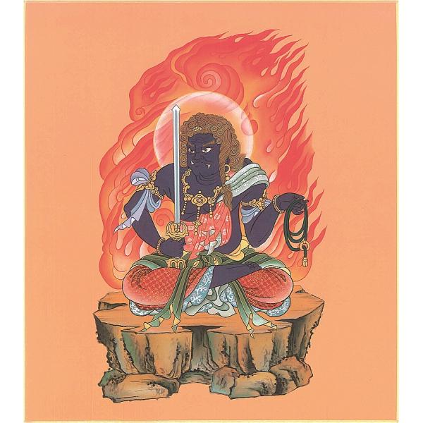 サイズ・色紙寸法：24X27cm商品説明・幸せと強運を運ぶ八体守護仏。生まれ年(干支)に合わせてお選びください。　武藤純一(彩現会会友)・不動明王は大日如来の化身と言われ火災の中に座し剣と羂素を持ち障害(煩悩)悪行を絶つ使命を持ち、また如来...