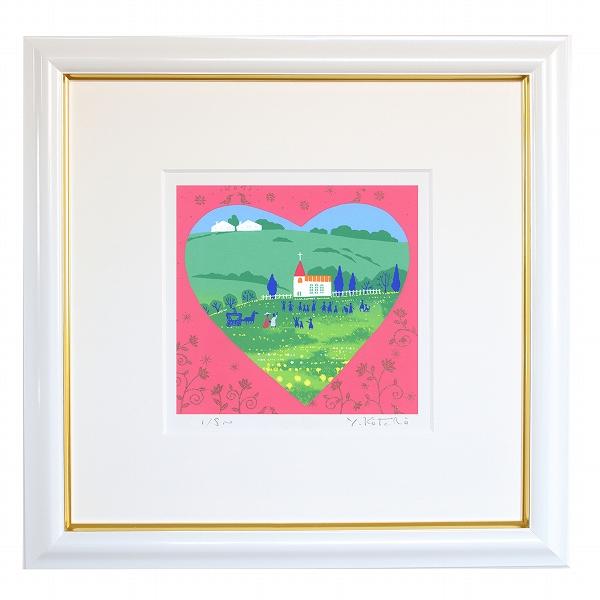 幸せのイメージシルクスクリーン版画のみの販売価格です。弊社で額装して納品の場合、マット、額縁をオプションで追加してください。サイズ 30角　マット外寸 299×299mm　絵寸法 150×150mm仕様 ・シルクスクリーン版画商品説明・吉岡...