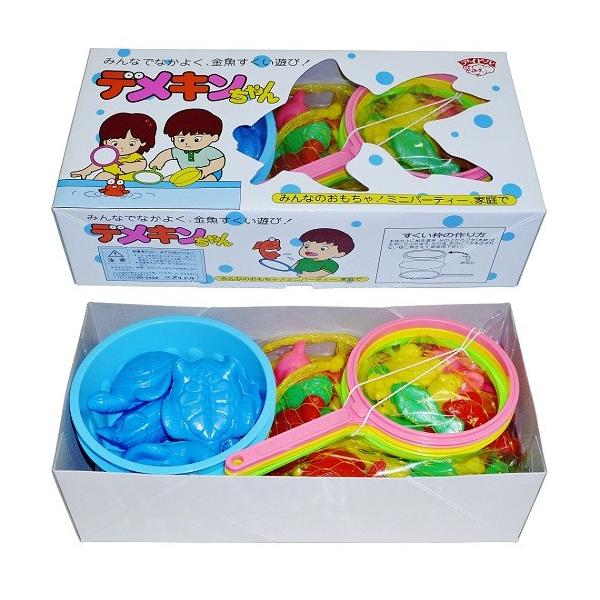 金魚すくいのコンパクトなセットです商品名： デメキンちゃん商品コード： Ｈ-sukuicyan−demeパッケージ： 箱入りパッケージサイズ： 約　240ｍｍ×70ｍｍ×115ｍｍ付属品： 金魚40匹＋コアラ5匹＋カメ5匹＋すくい枠3本 ＋...
