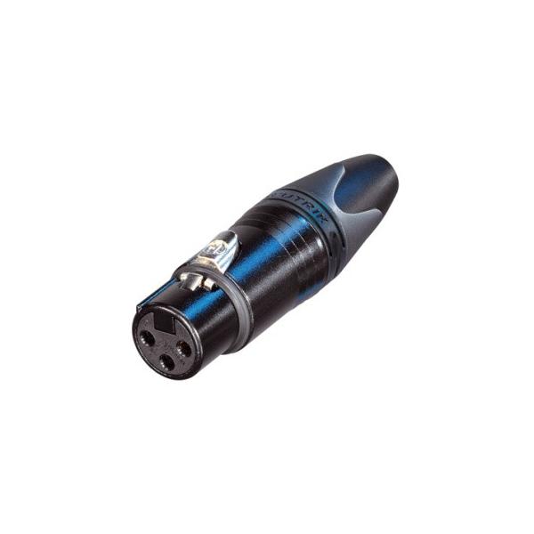 ノイトリック NC3FXX-B【仕様】・3ピン・メス・ブラック・コンタクト：金メッキ・ハウジング：黒クロームメッキ・適合ケーブル外径：φ3.5〜8.0mm・最小限の部品点数でイージーアッセンブルを実現（ドライバー不要）