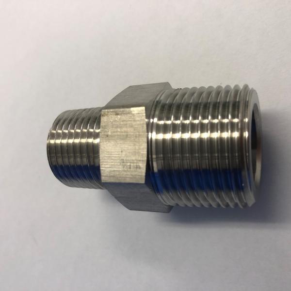 ★品名高圧捻じ込み形六角ニップル★材質鋼製　★接続ネジ種類管用ネジ★管接続口径R3/8×R1/2★圧力38MPa★用途油圧機器、油圧配管、水配管、空圧機器等に接続