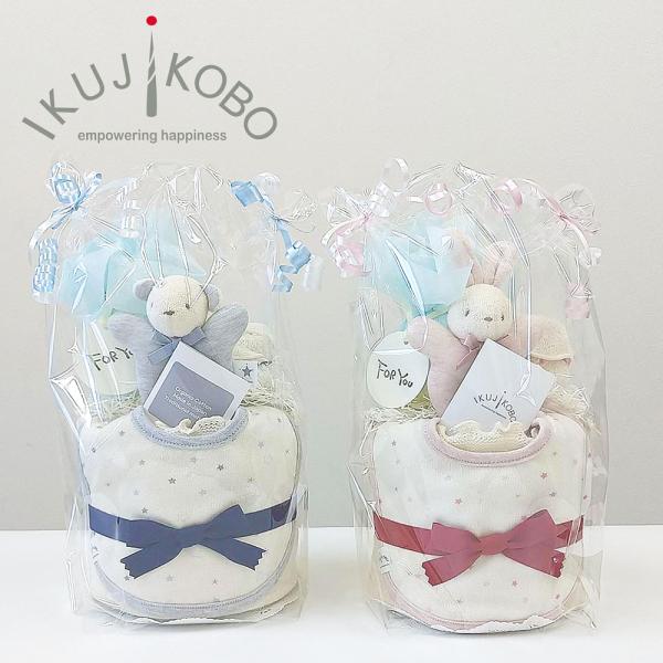 品番：344809セット内容腹巻（Free）×1点スタイ（ブルー(クマ) / ピンク(ウサギ)）×1点ラトル(コンペイトウ柄プリント)（ブルー/ピンク）×1点パイルハンカチ（IV）×1巾着（中にパンパースSサイズ1枚）オムツ(パンパースSサ...