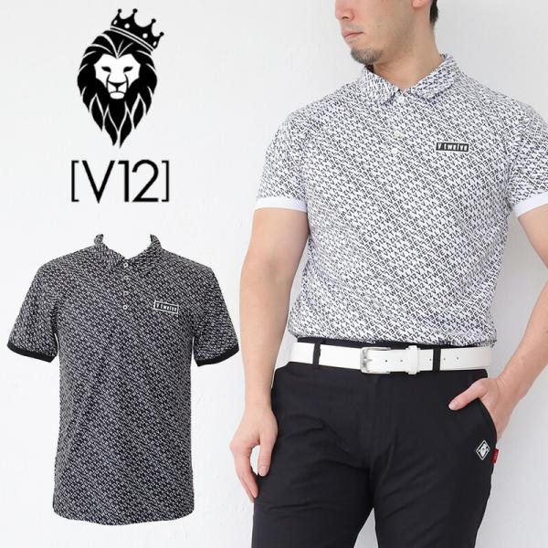 item information品番：V122310-PL05品名：V12 ENUMERATION POLO メンズ ポロシャツ 吸水速乾シリーズ　案内：ブランドロゴの総柄が大胆な、モノトーンカラーのポロシャツ。くどくなりすぎないように胸に...