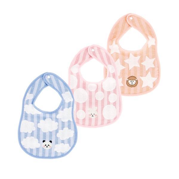 パステルカラーともこもことした模様が癒されるアニマル柄のスタイです。 赤ちゃんのよだれや食べこぼしをしっかりキャッチ。 フルフィーコットンを使っているので、ソフトな風合いで優れた吸水性のスタイです。 もこもこの模様部分は無撚糸を使用している...