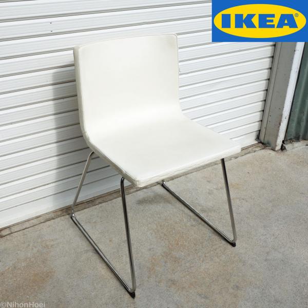 IKEA ダイニングチェア ベルナード 1脚 ◆ 在庫5 ホワイト 牛革 ◆ BERNHARD スタッキング チェア イケア◆販売：IKEA◆BERNHARD/ベルナード　22121◆座面から背面まで、クッション材入りで快適な座り心地◆外形...
