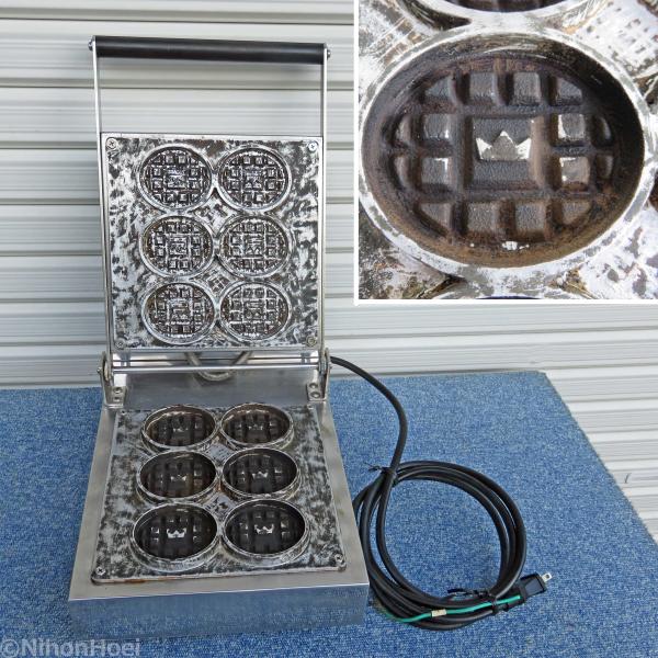 送料無料 ◆ サンテック ワッフルメーカー 6個取 ◆ 楕円 王冠 焼成サイズ 幅70×奥行60mm 2015年製 電気式 ベーカー◆メーカー：株式会社サンテックコーポレーション◆商品名：ワッフルベーカー◆年式：2015年◆サンテックのワッ...