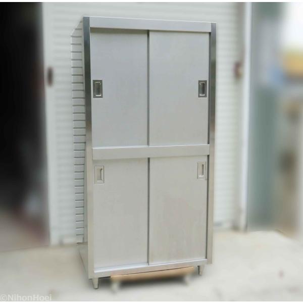 ステンレス 食器棚 ◆ 幅900×奥行750×高さ1800mm ◆ スライド扉 引戸 厨房 店舗 食品庫 収納 保管庫 引き違い戸 食器戸棚 片面◆ステンレス製 食器棚 上下段ステンレス戸◆左右スライド扉、棚板の高さ調整可能。◆飲食店の厨房...