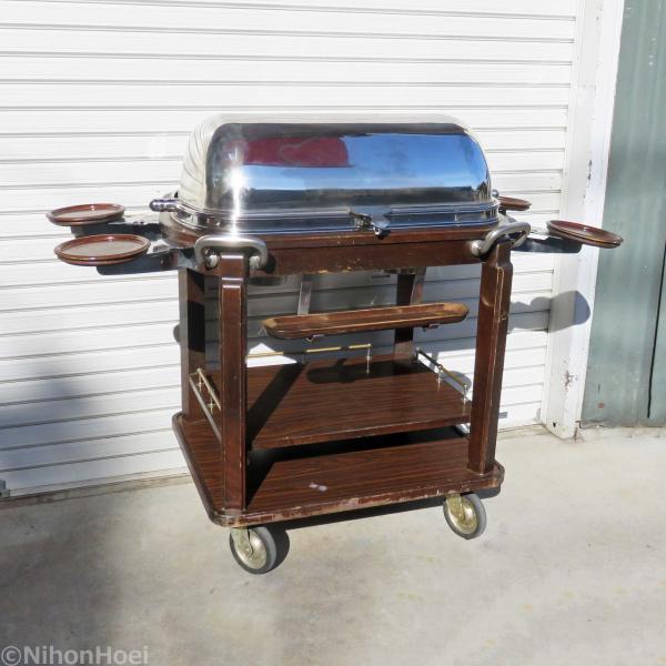 業務用 アンティーク調 ローストビーフワゴン ◆ 幅990×奥行620×高さ1030mm ◆ サービスワゴン バンケット ビュッフェ◆お客様の目の前でローストビーフを切り分けるための専用ワゴン。・鏡面仕上げのステンレス製の回転フードカバー（...