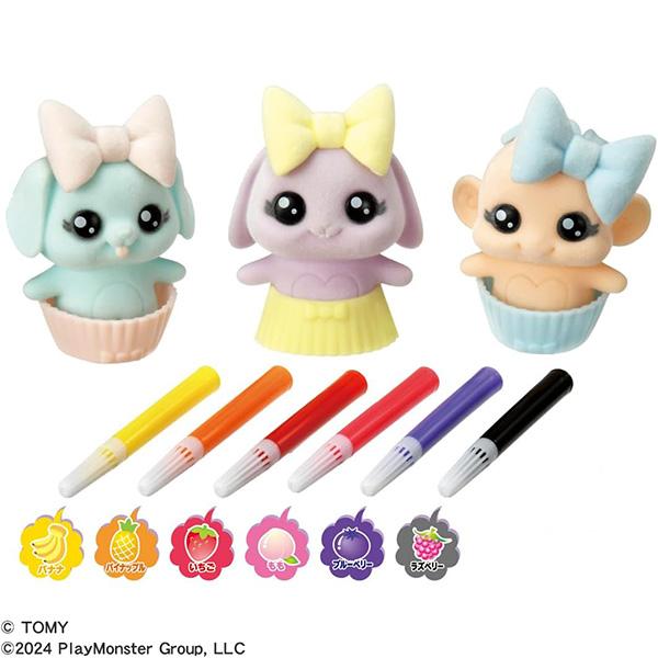 香りをペンでトッピング！リボンがついたかわいいドールたちにおえかきしよう♪ 色々な香りを組み合わせると…とってもフルーティー！リボンやカップにもおえかきできるよ！ カップをひっくり返してスカートにするときせかえも楽しめる！ おえかきもふれん...