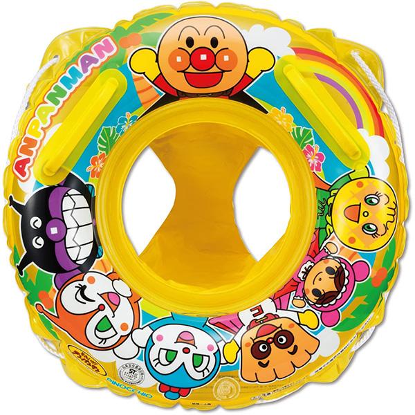 アンパンマンとなかまたちの元気いっぱいのかわいいデザインです。空気が抜けにくいように、空気栓がダブル弁になっています。大人の方がつかんで操作できるロープ付きです。足入れ・取っ手がついているので小さいお子様にも安心です。サイズ：W450×H1...