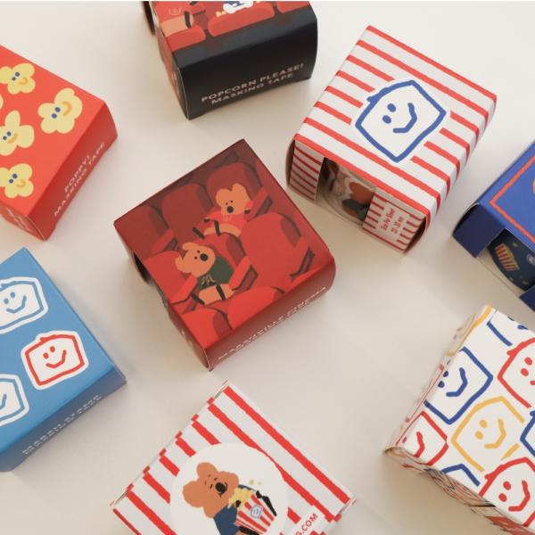 韓国の人気雑貨【Dinotaeng】ダイノテンから可愛いマスキングテープが登場！〜Marshville Cinema Masking Tape〜Marshvilleにもついに映画館ができました！まだ映画館に慣れていないクォカたちの姿を盛り込...