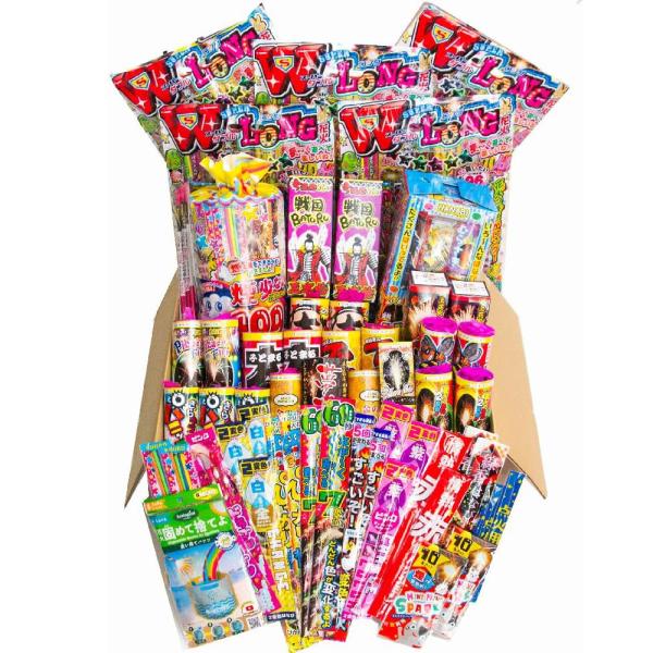 手持ち花火約450本、さらに噴出・打上・連発も入った花火セット！ギガ盛り爆バク花火セット　みんなでやるならこれしかないバージョンキング人気スーパーダブルロングが5枚も入ってます♪手持ち花火、噴出花火、打上、連発とバラエティ豊かな花火セットで...