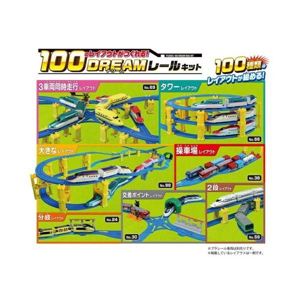 プラレール 100のレイアウトがつくれる！ドリームレールキット100種類のレイアウトが組める！立体交差、3車両同時走行、タワーレイアウトなど、基本レイアウトから大きなレイアウトまで作ることができる大ボリュームのレールキット！レールや情景部品...