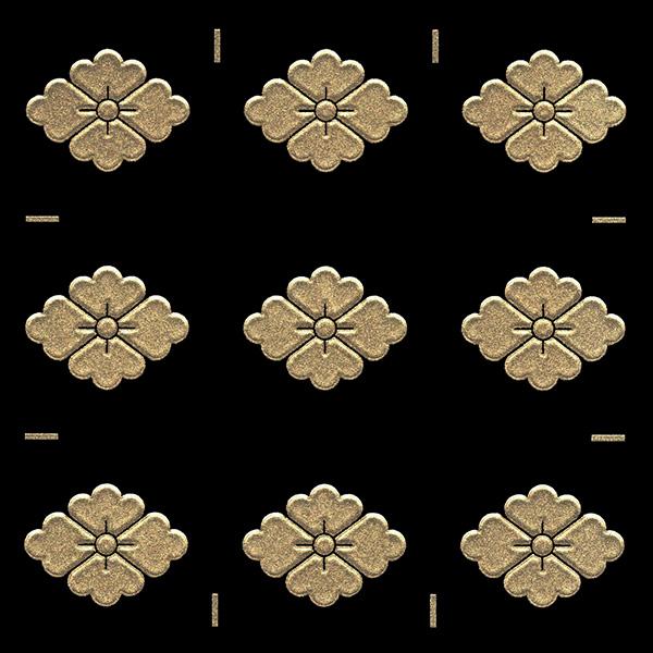 ■日本製■柄サイズ　W1.5cm×H1.5cm家紋の柄のみが残るタイプのステッカーです。貼り付けかんたん、他に類を見ない質感と輝き、抜群の耐久性と粘着力！ご要望の多かった小さめのサイズが登場しました！花菱 別名を唐花菱紋ともいう。 菱形の文...