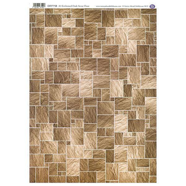 ▼この商品は【ミニチュア雑貨 【英国製】 【エンボス加工】 A3フロアタイルシート ダークストーン [SADIY775B]】です。ドールハウス用のフローリングシートです。サイズは407mm×295mmで、約A3サイズです。厚紙に目地の部分が...