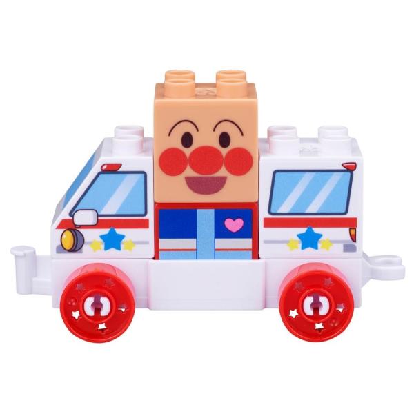 アンパンマンと救急車の手転がし遊びときせかえ遊びを楽しむことができるセットです。