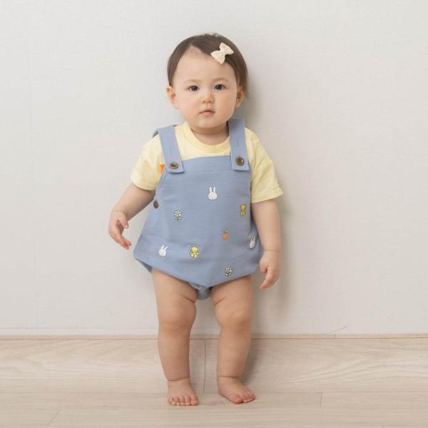 ,#00003761 【ベビーザらス限定】人気の「ミッフィー」からデニム素材のサロペットが登場。ミッフィーやフルーツなどのモチーフがアクセント。