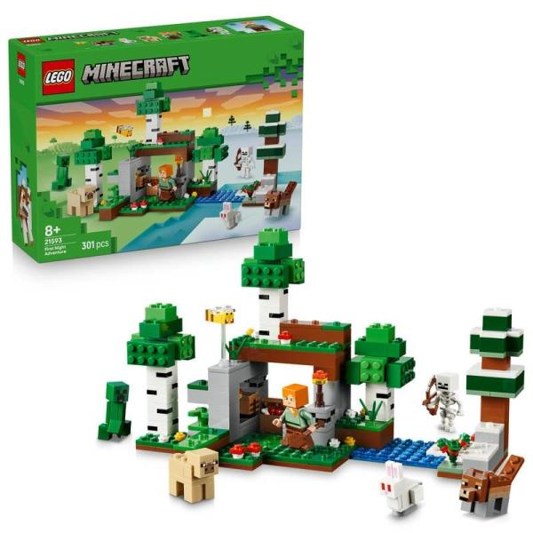 ・ バトルごっこのおもちゃ - レゴ(R)マインクラフト 最初の夜の冒険（21593）で敵モブと戦いながら、素材を探してシェルターを建てよう・ レゴ(R)マインクラフト フィギュア7体 - シラカバの森と雪のタイガで、アレックス、スケルトン...