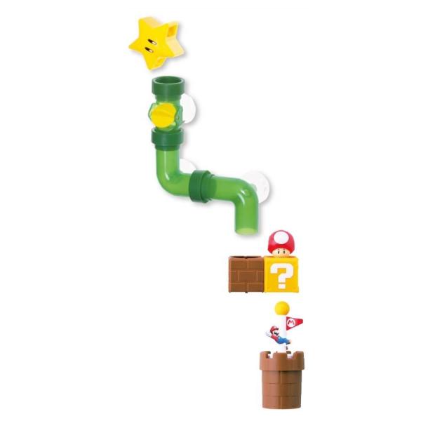 お水が流れるといろいろなアクションが楽しめるマリオのおふろセットです。コースは自由にレイアウトできます。