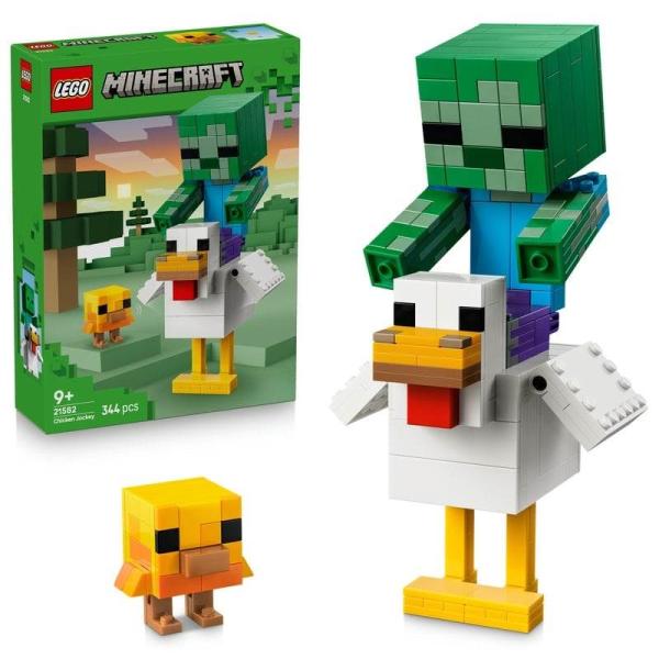 ・ マインクラフトの組み立ておもちゃ - 組み立てとマインクラフトごっこを楽しめるギミックが満載のレゴ(R)マインクラフト チキンジョッキー（21582） ・ フィギュア3体 - 手足や頭の関節部が動く子どもゾンビ、翼と足が動くニワトリ、ヒ...