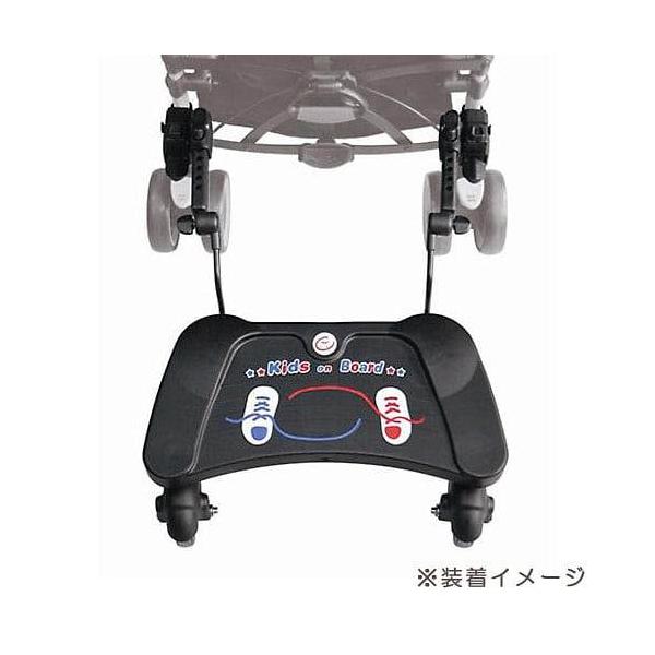 , 静音タイヤ3輪になって新登場。ベビーカーの後輪に取り付けるだけで、上の子も一緒にベビーカーに乗れる「ベビーカー用補助ボード」。タイヤは3輪で、スプリングも搭載しており、安定感は抜群。1歳半頃〜30kgまで