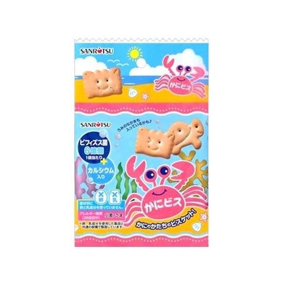 ,#00003568 ほんのりあまい、かにやさかななど海の生き物のかたちのビスケット。卵・乳不使用で、1袋あたり6億個のビフィズス菌とカルシウムを配合しています。持ち運びにも便利な１パックずつ切り取れる４連タイプの商品です。＜内容量＞60ｇ