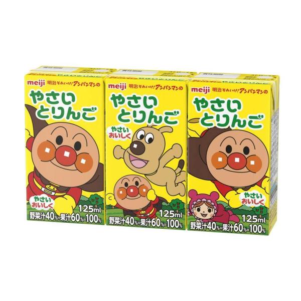 ,#00003200 野菜汁と果汁をバランスよく配合したおいしい果菜混合ミックスジュースです。アンパンマンの映画に登場するキャラクターの紹介を裏面に記載し、お子様が楽しめるパッケージデザインです。